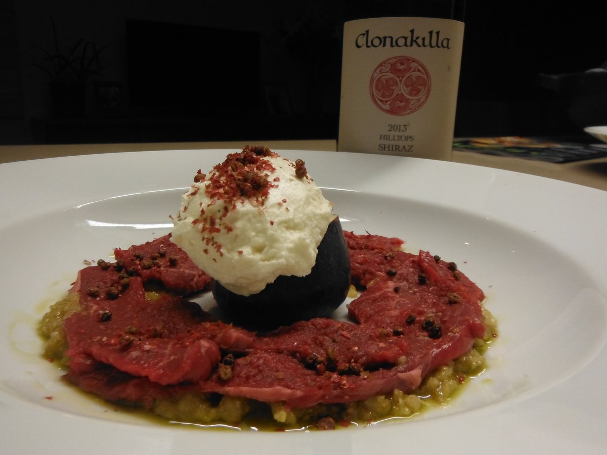 Carpaccio with Fig, Walnut Pesto and Goat’s Cheese Mousse