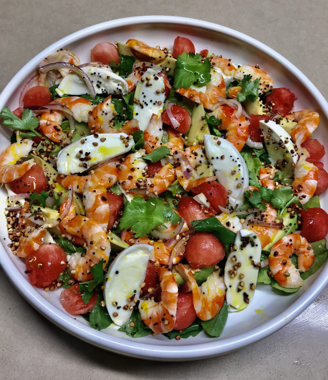 Melon, Buffalo Mozzarella and Prawn SaladCafé Cat