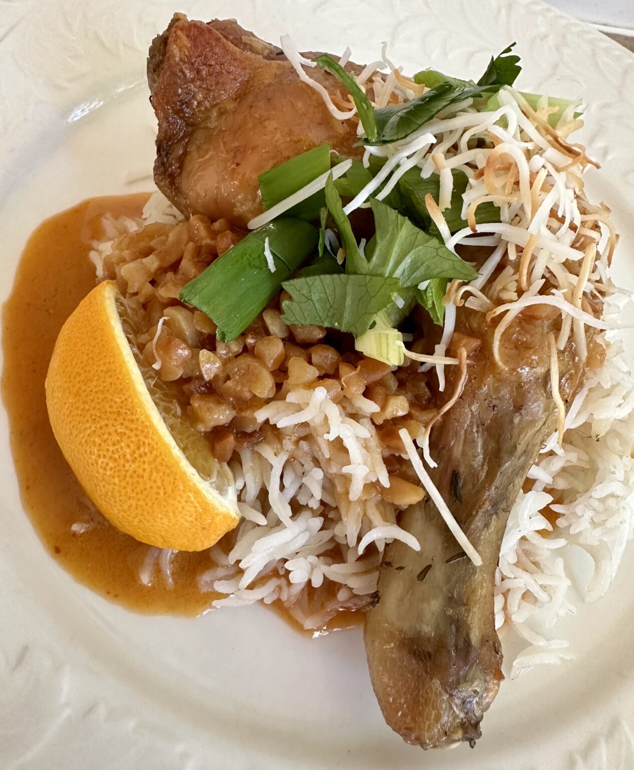 Chicken Confit with Coconut Rice & Red Curry Sauce